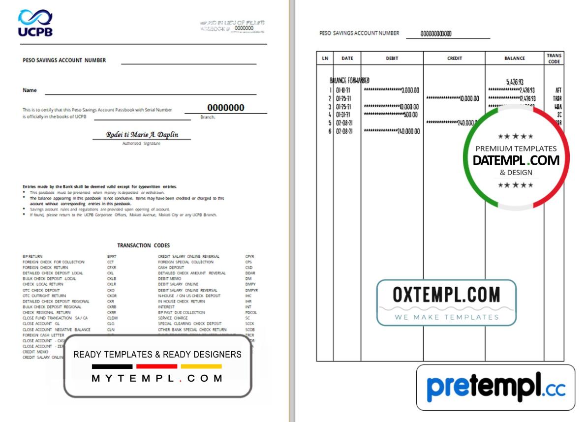 Filipino UCPB bank statement 3 - 6 months of account example in Excel ...