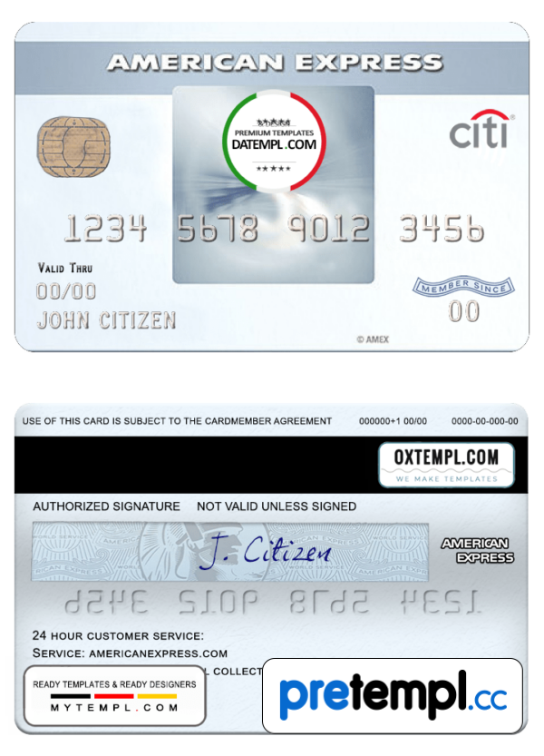 USA Citibank AMEX everyday® credit card example in PSD format, fully ...