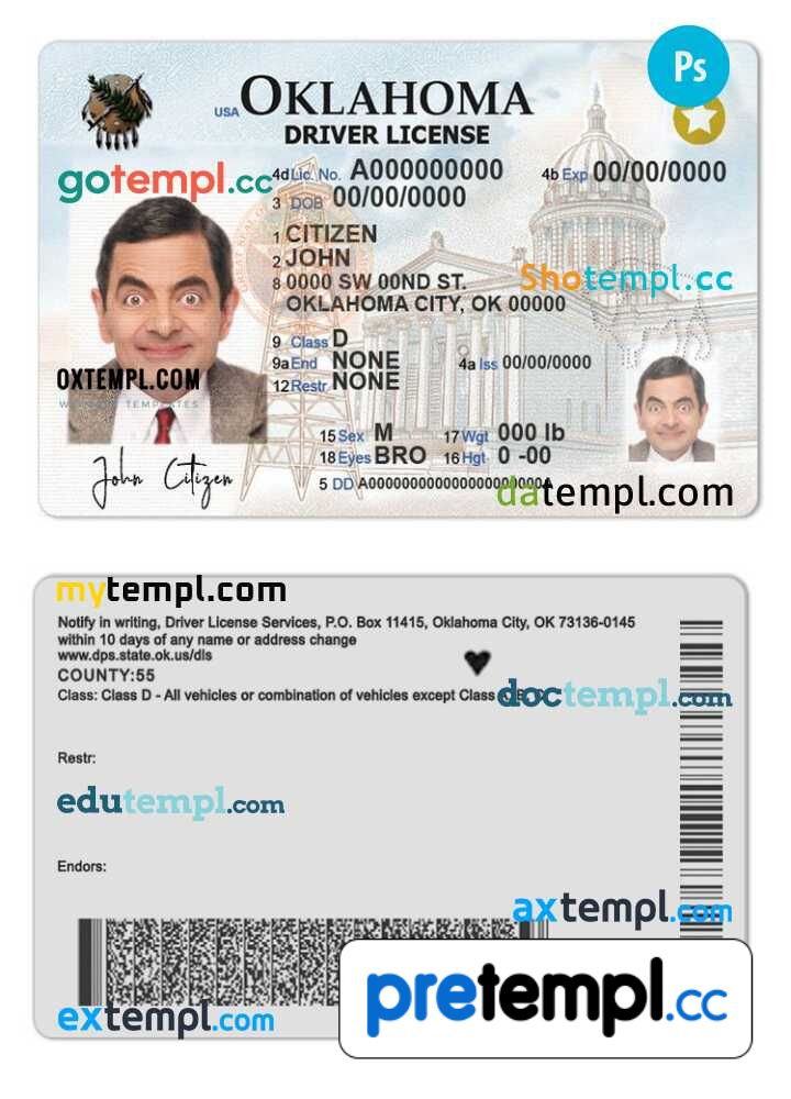 USA Oklahoma driver license download example in PSD format, +photo look ...