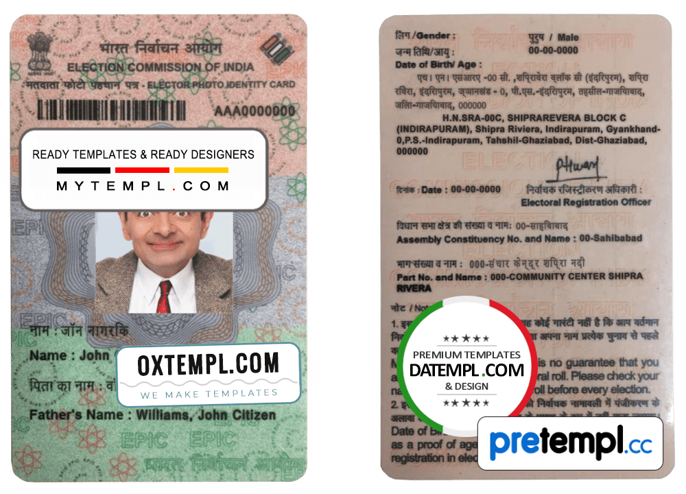 Indian Election ID Card Example In PSD Format Fully Editable With All